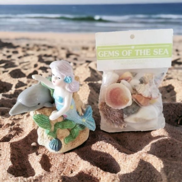 Accents | Blue Mermaid Dolphin Ceramic Figurine Seashells Sea Life ...